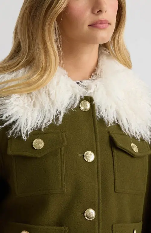NVLT Faux Fur Trim Faux Wool Short Jacket