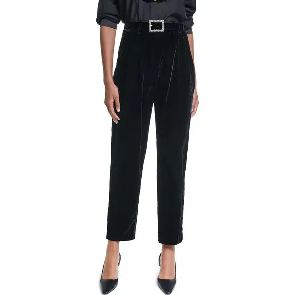 Karl Lagerfeld Paris Velvet Skinny Pants With Rhinestone Belt - Black