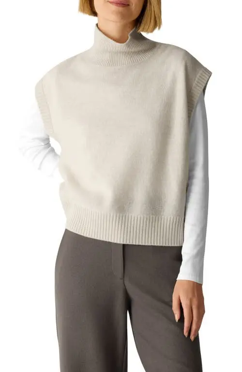Eileen Fisher Turtleneck Cap Sleeve Wool Sweater - Plaster