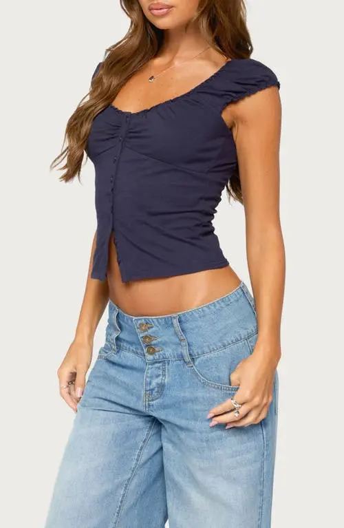 EDIKTED Mazzy Ruched Button Up Top