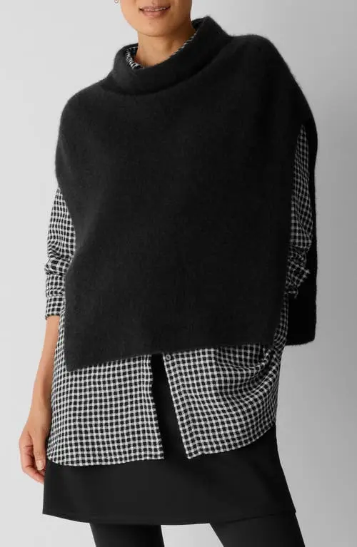 Eileen Fisher Cashmere & Silk Boucle Poncho - Black