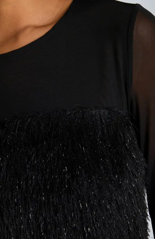 KENNETH COLE COLLECTION Lurex Fringe Mixed Media Top