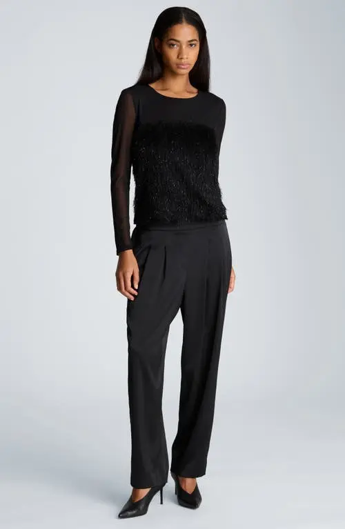 KENNETH COLE COLLECTION Lurex Fringe Mixed Media Top