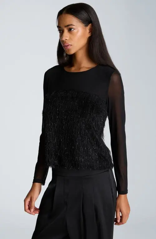 KENNETH COLE COLLECTION Lurex Fringe Mixed Media Top