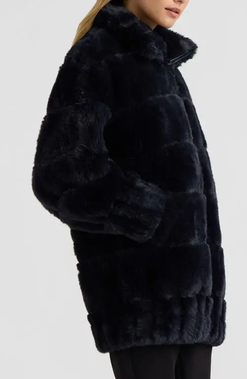 NVLT Faux Fur Zip Jacket - Navy