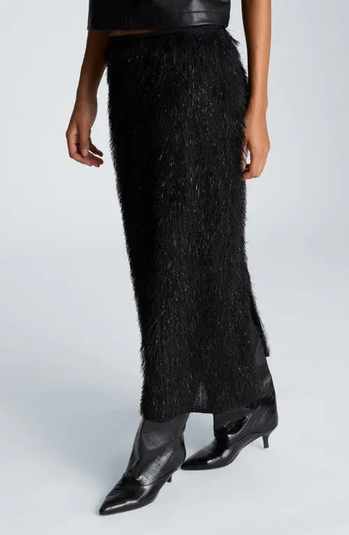 KENNETH COLE COLLECTION Fringe Metallic Lurex Midi Skirt