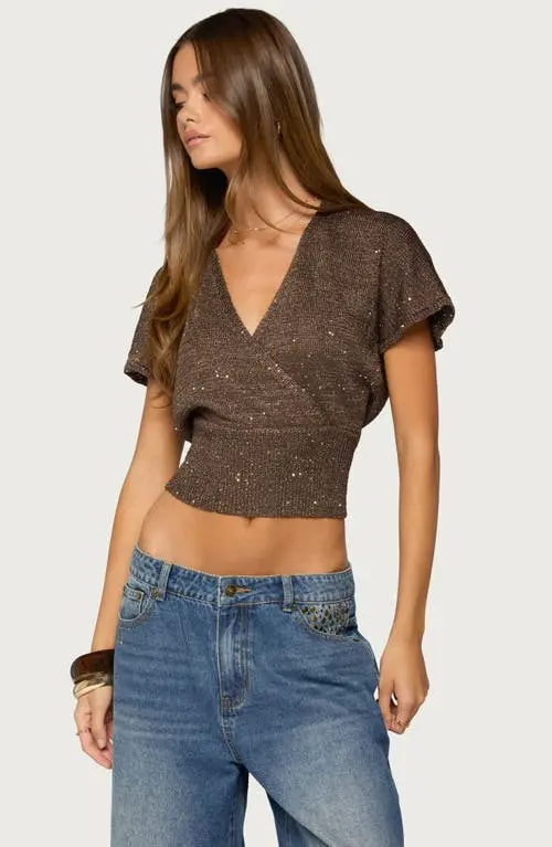 EDIKTED Shirah Sequin Open Back Knit Top