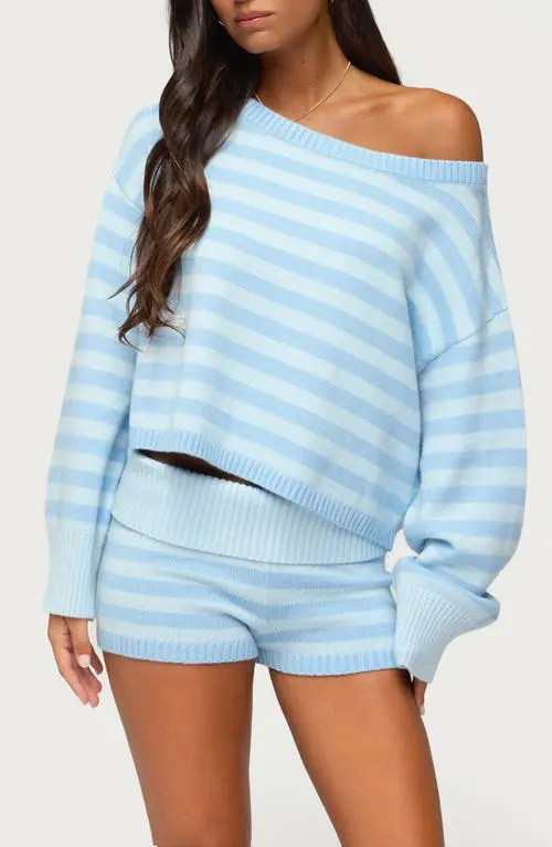 EDIKTED Saphi Striped Oversized Off The Shoulder Knit Sweater