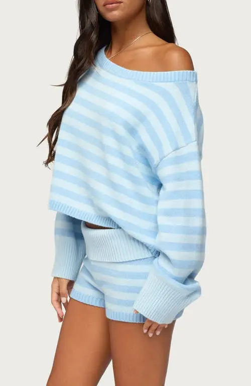 EDIKTED Saphi Striped Oversized Off The Shoulder Knit Sweater
