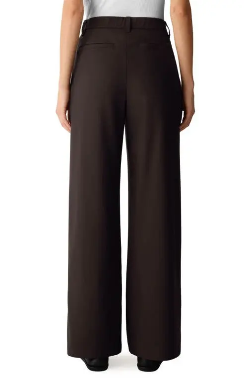 Eileen Fisher High Waist Wide Leg Wool Trousers - Coffee