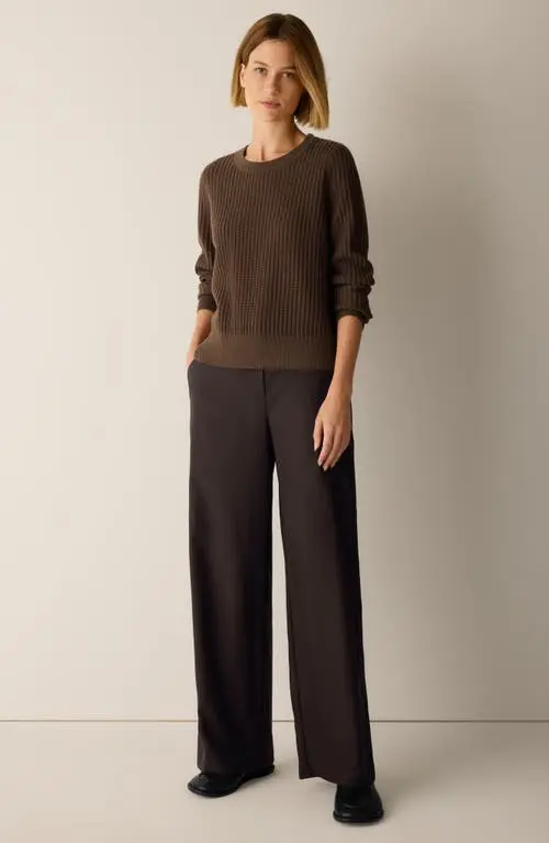 Eileen Fisher High Waist Wide Leg Wool Trousers - Coffee