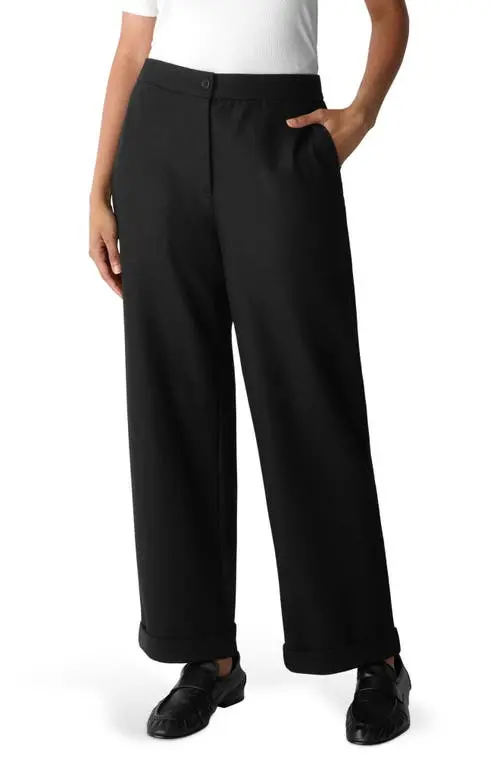 Eileen Fisher Wool Ankle Straight Leg Pants - Black