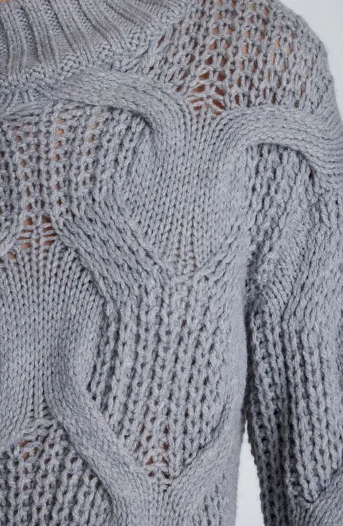 KENNETH COLE COLLECTION Oversized Cable Knit Mock Neck Sweater - Medium Heather Grey
