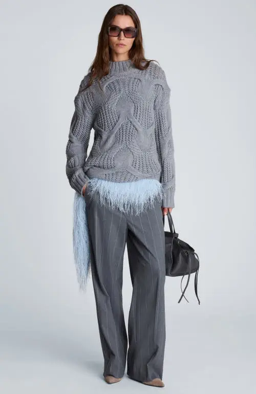 KENNETH COLE COLLECTION Oversized Cable Knit Mock Neck Sweater - Medium Heather Grey