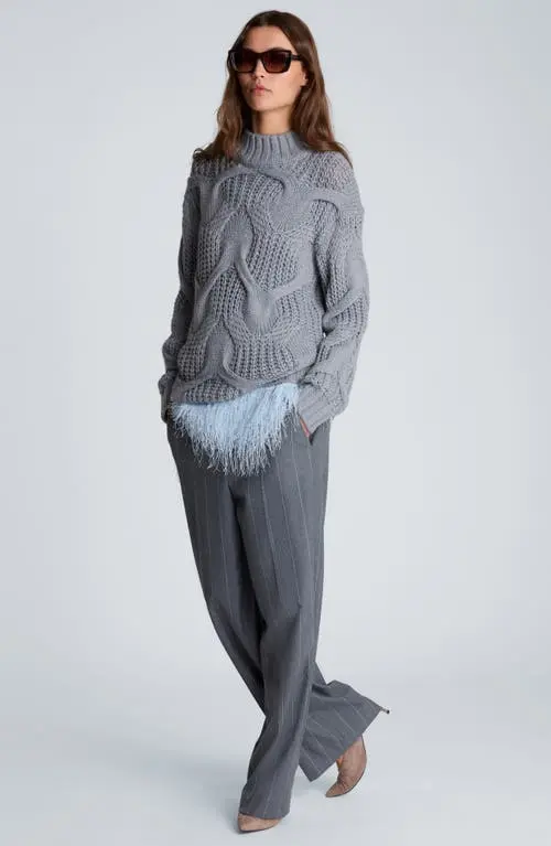 KENNETH COLE COLLECTION Oversized Cable Knit Mock Neck Sweater - Medium Heather Grey