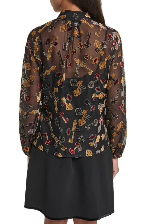 Karl Lagerfeld Paris Velvet Burnout Tie Neck Blouse