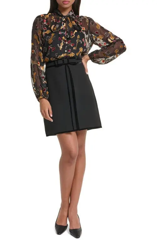 Karl Lagerfeld Paris Velvet Burnout Tie Neck Blouse