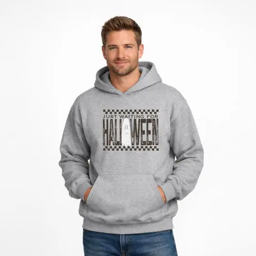 SIMPLY SAGE MARKET Just Waiting For Halloween Checkered Hoodie - Graphite