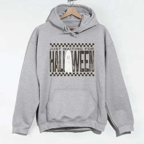 SIMPLY SAGE MARKET Just Waiting For Halloween Checkered Hoodie - Graphite