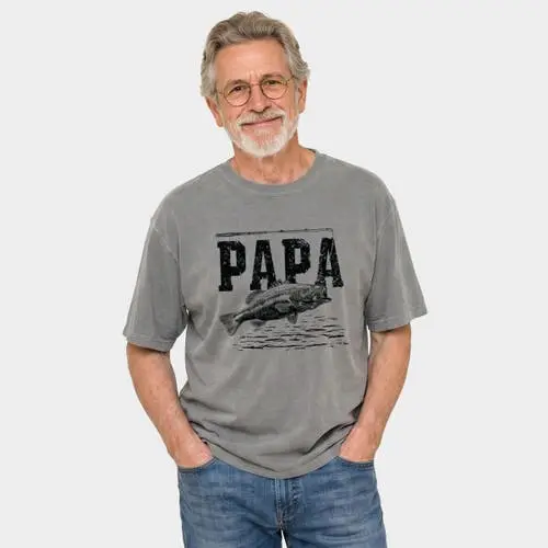 SIMPLY SAGE MARKET Papa Fishing Distressed Garment Dyed T-shirt - Grey
