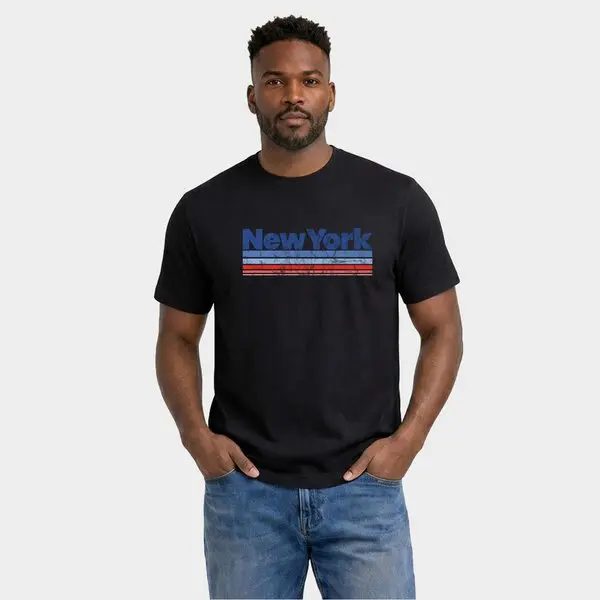 SIMPLY SAGE MARKET New York Retro Stripes Garment Dyed T-shirt - Black