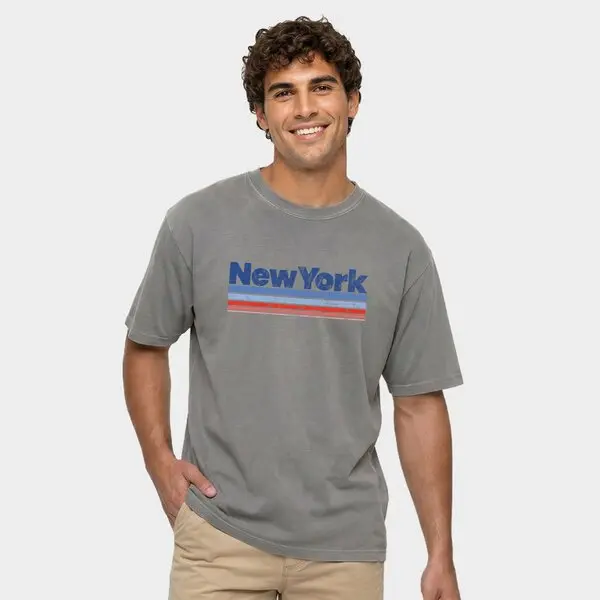 SIMPLY SAGE MARKET New York Retro Stripes Garment Dyed T-shirt - Grey