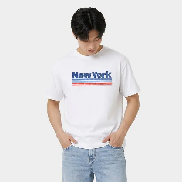 SIMPLY SAGE MARKET New York Retro Stripes Garment Dyed T-shirt - White
