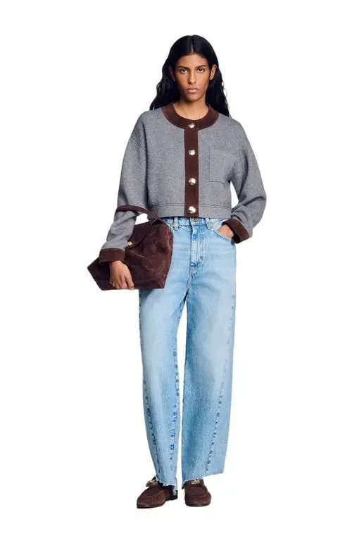 Sandro Cardigan With Suede Panels