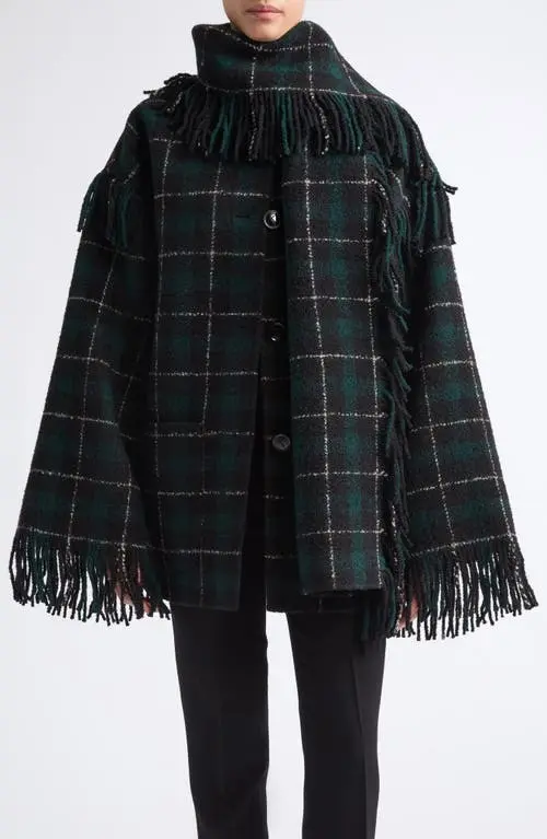 TOTEME Fringed Wool Blend Scarf Jacket - Pine/black
