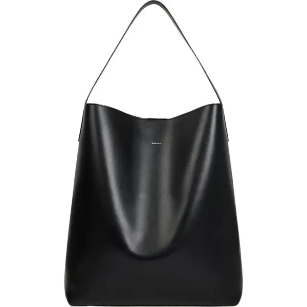 Sandro Leather Hobo Bag With Logo - Black