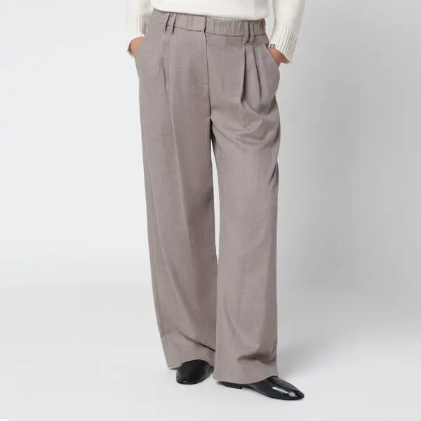 Brunello Cucinelli Beige Wide-leg Wool Trousers
