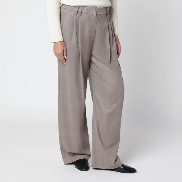 Brunello Cucinelli Beige Wide-leg Wool Trousers