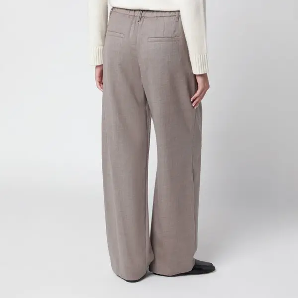 Brunello Cucinelli Beige Wide-leg Wool Trousers