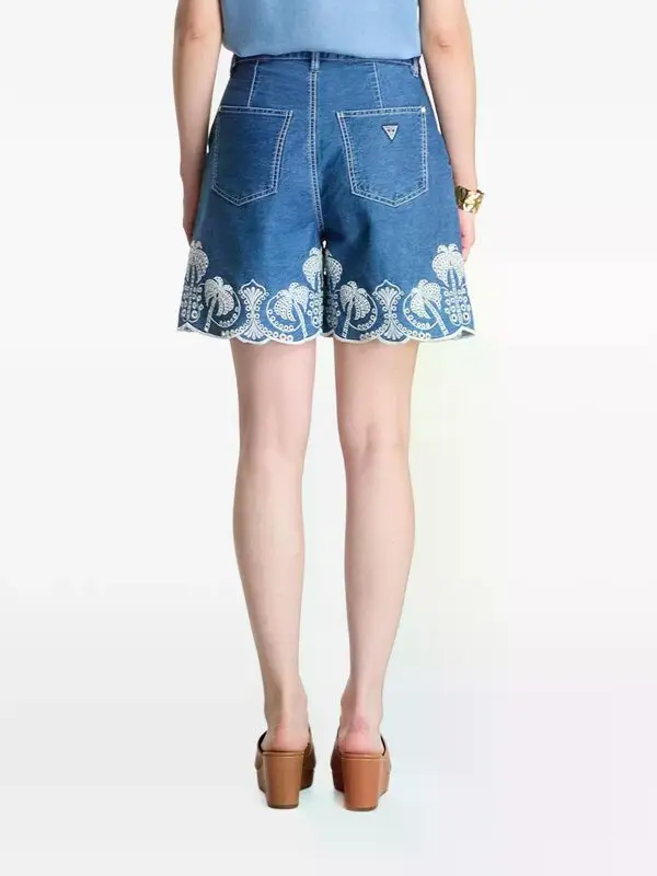 Guess Embroidered Scalloped-hem Shorts