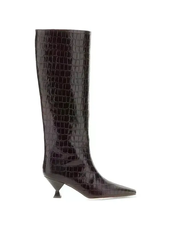 MARIA LUCA Croc-effect Leather Boots - Brown