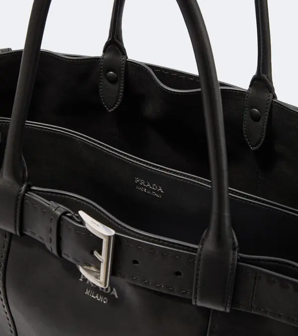Prada Buckle Leather Tote Bag - Black
