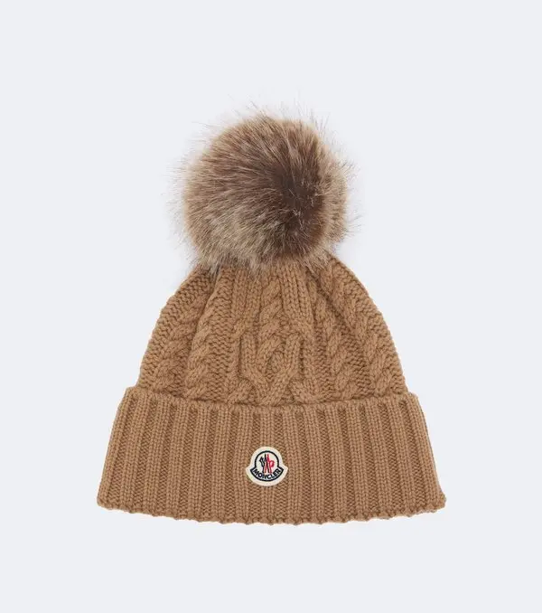 Moncler Logo Cable-knit Wool And Cashmere Beanie - Beige