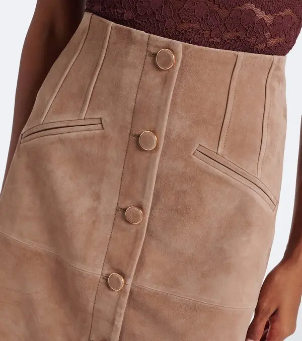 Veronica Beard Callisian Suede Midi Skirt - Beige