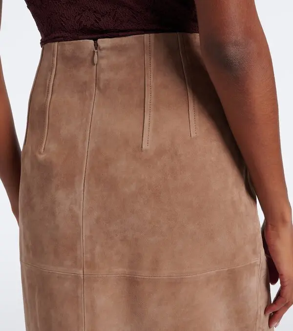Veronica Beard Callisian Suede Midi Skirt - Beige