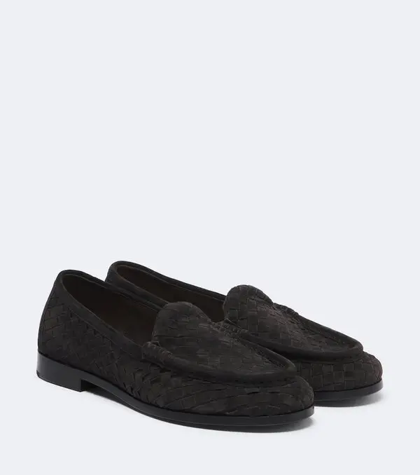 Bottega Veneta Silenzio Intrecciato Suede Loafers - Brown