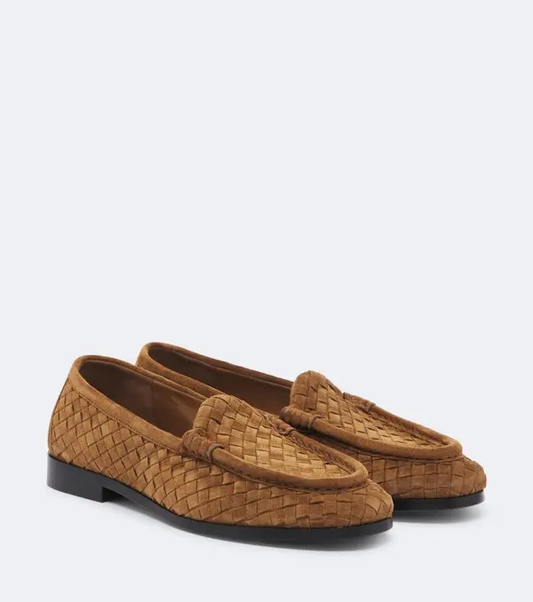 Bottega Veneta Silenzio Intrecciato Suede Loafers - Brown