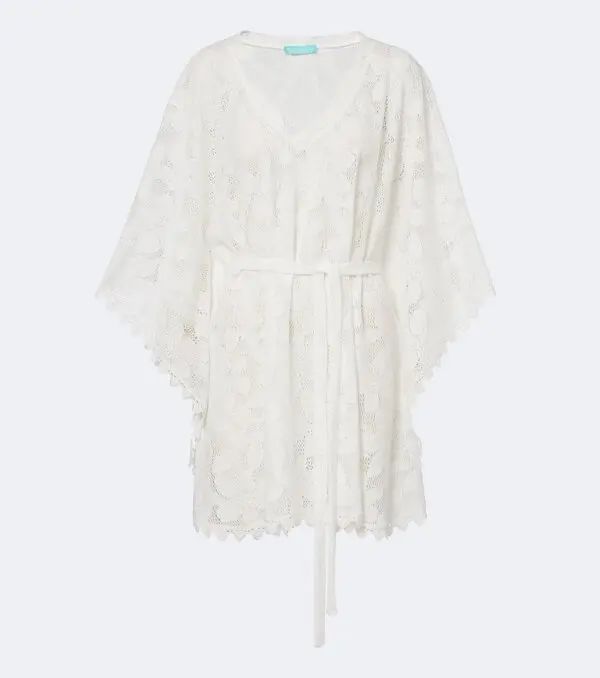 Melissa Odabash Petra Floral Sheer Lace Kaftan - White