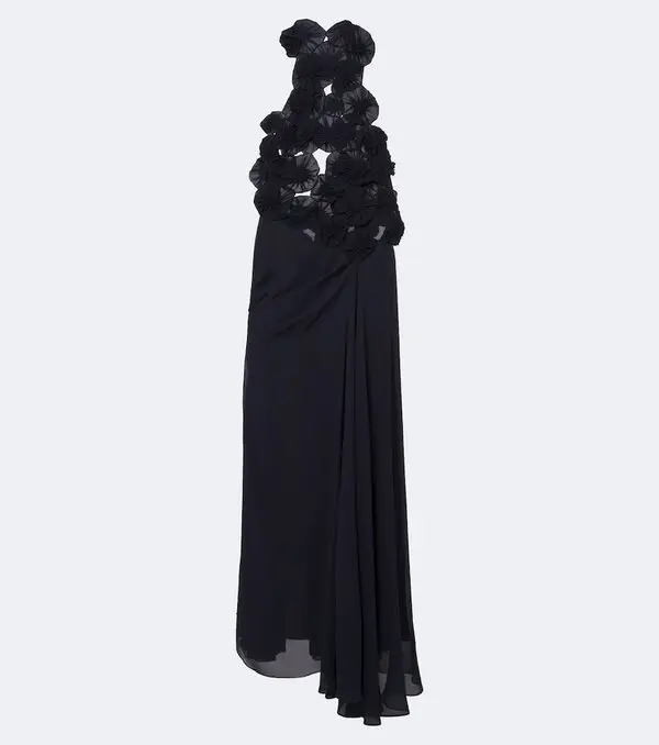 Victoria Beckham Cutout Floral-appliqué Silk Gown - Blue