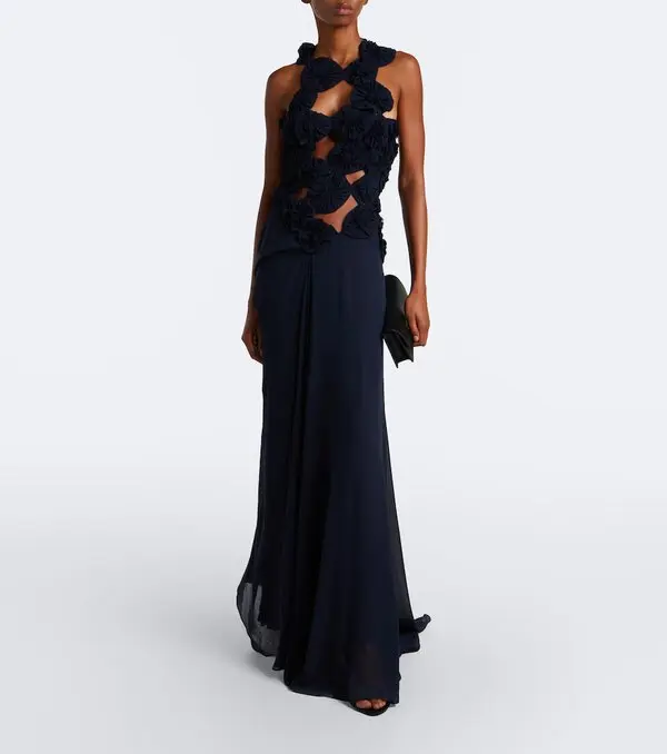 Victoria Beckham Cutout Floral-appliqué Silk Gown