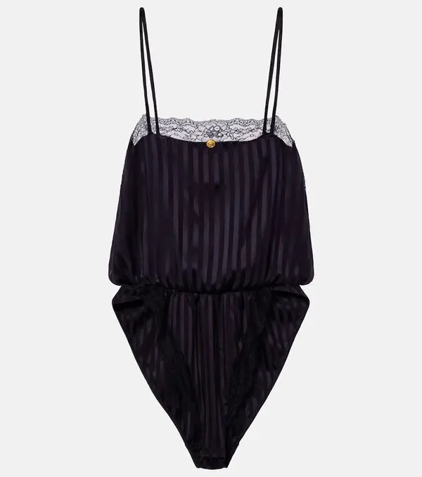 Versace Lace-trimmed Silk-blend Jacquard Bodysuit - Black