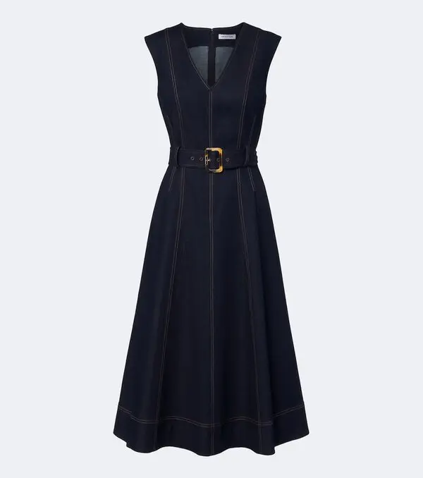 Veronica Beard Cosette Belted Denim Midi Dress