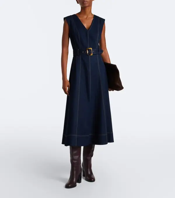 Veronica Beard Cosette Belted Denim Midi Dress