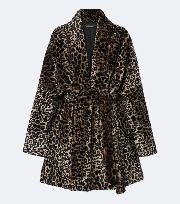 Nour Hammour Raquel Leopard-print Shearling Wrap Coat