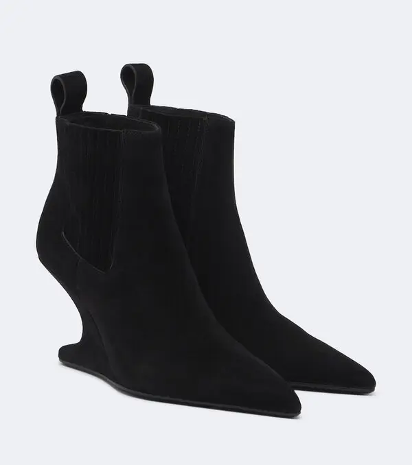 Rick Owens Cantilever Suede Wedge Boots - Black