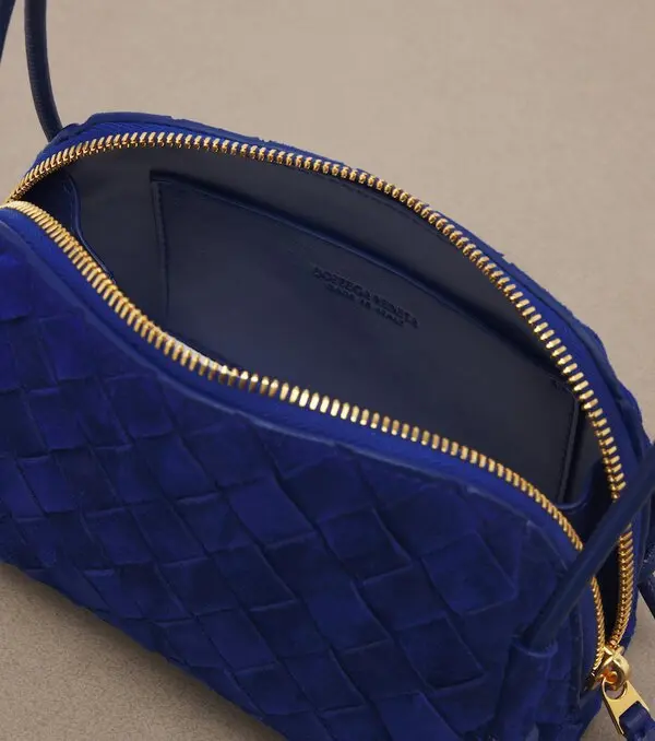 Bottega Veneta Concert Intrecciato Suede Crossbody Bag - Blue
